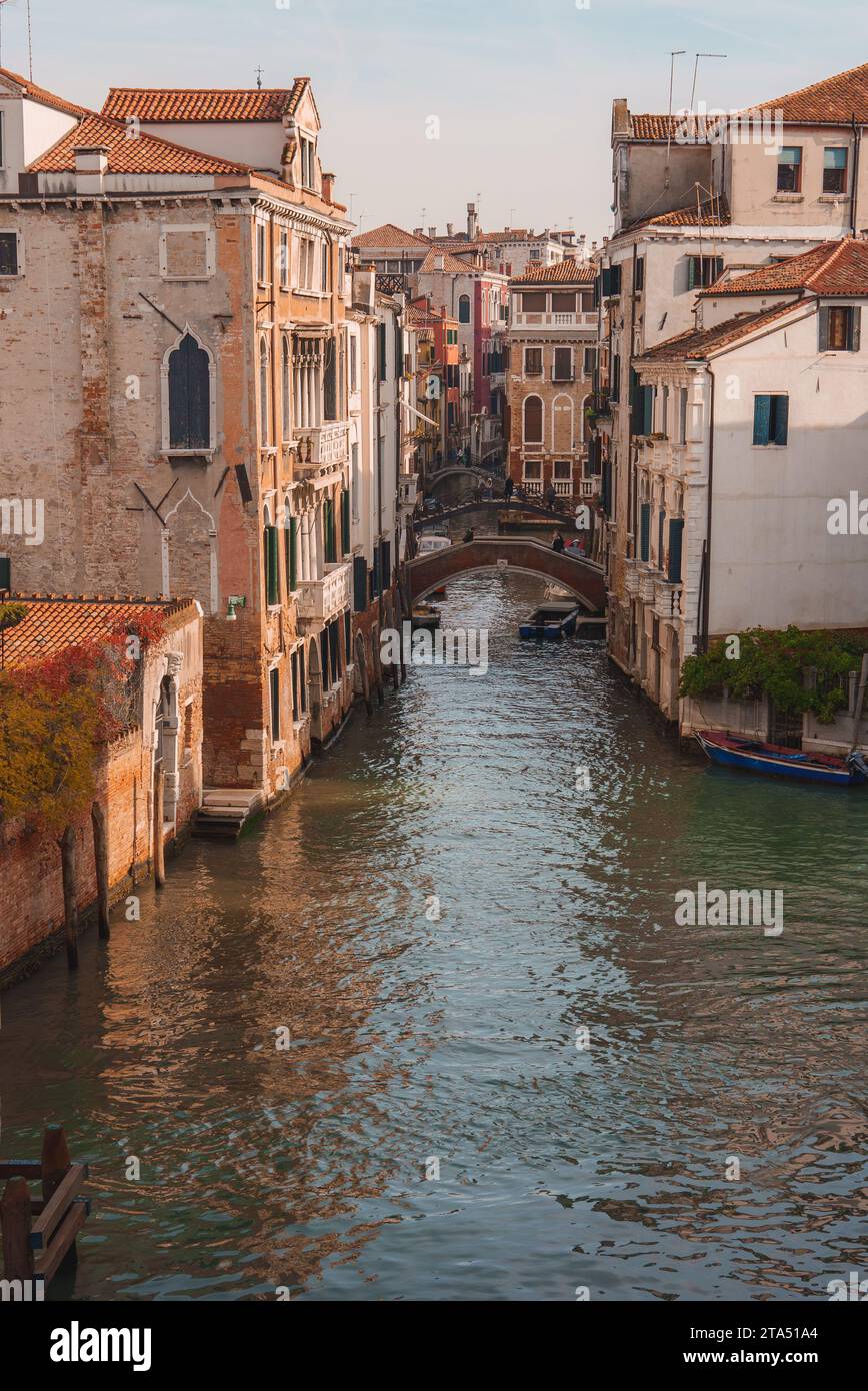 Iconic Venice Canal Scene with Traditional Architecture and Gondolas in ...