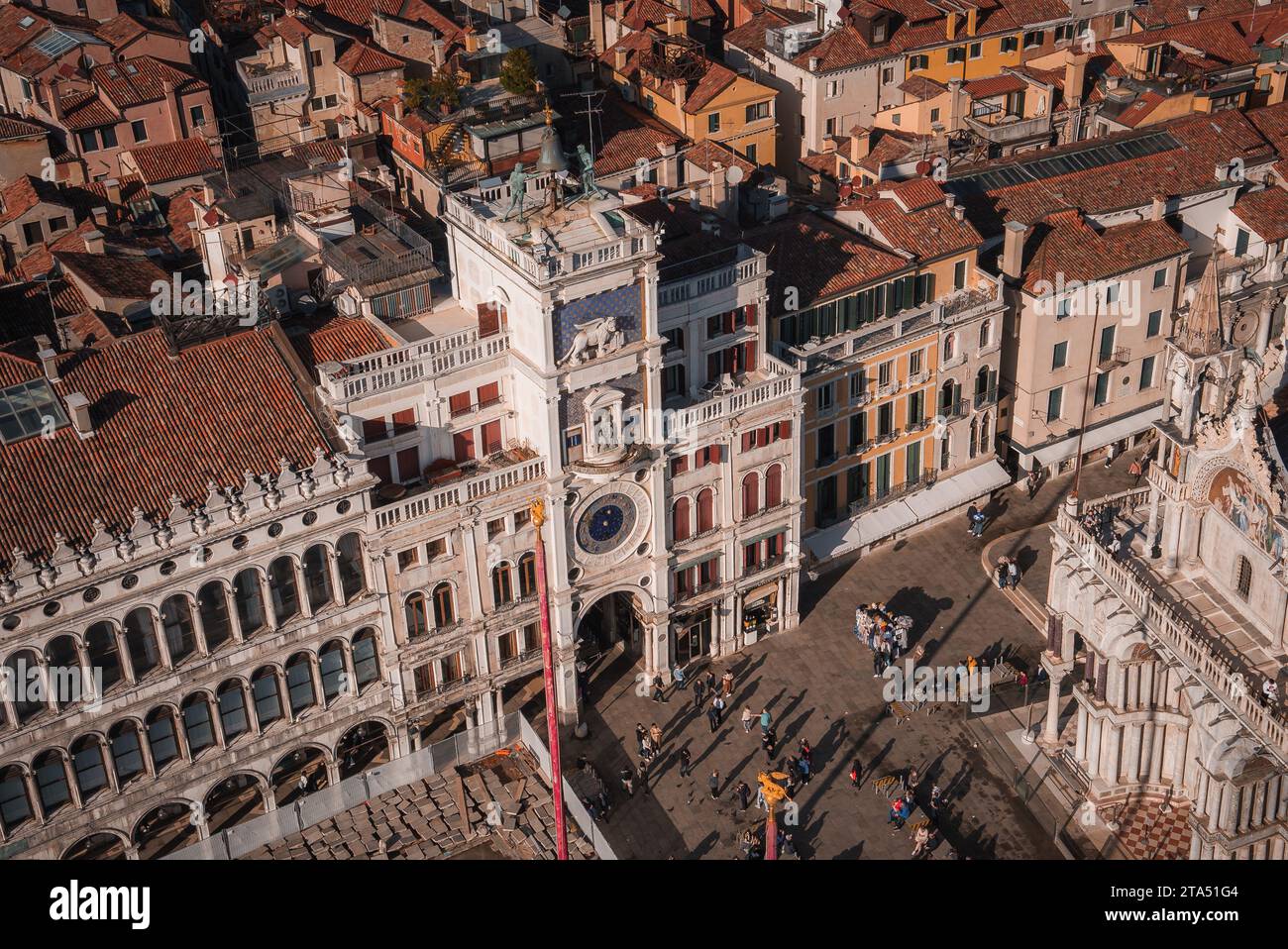 Aerial view of Venice, Italy with buildings, and clock tower in ...
