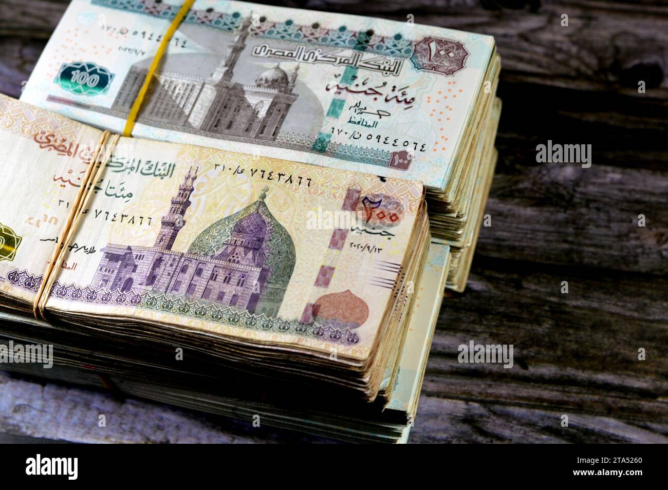 Stacks of Egypt money banknote bills EGP LE thousands of Pounds ...