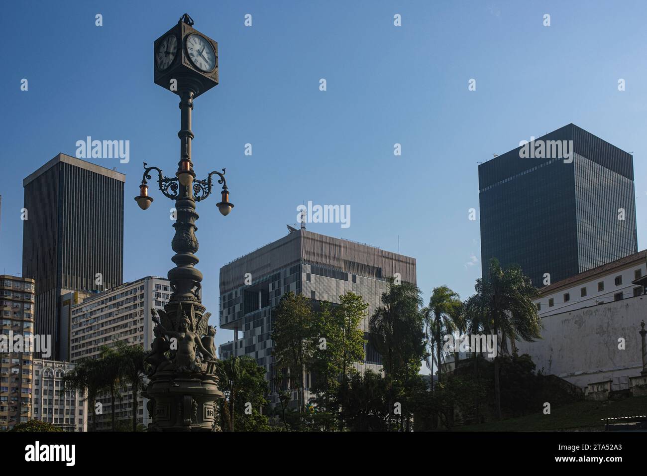 Largo da Carioca Clock in downtown Rio de Janeiro, surrounded by ...