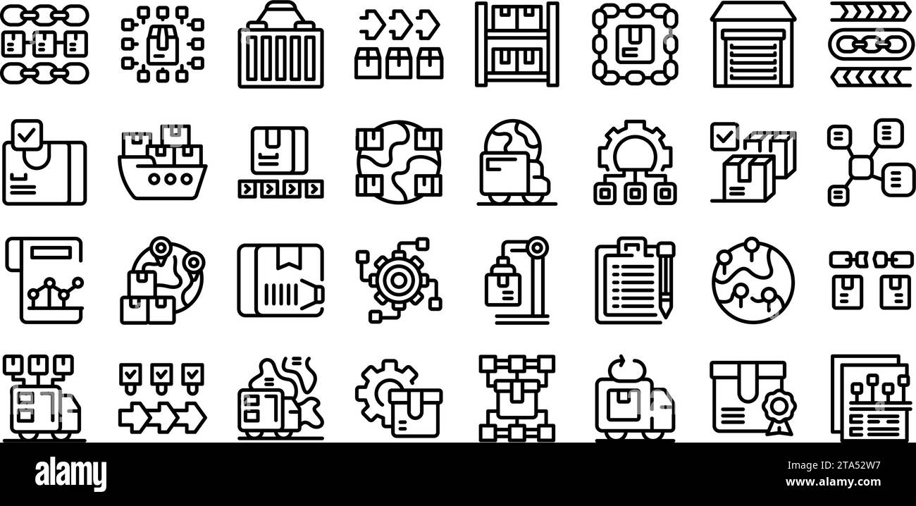 Supply Chain icons set outline vector. Plan product process. Export ...
