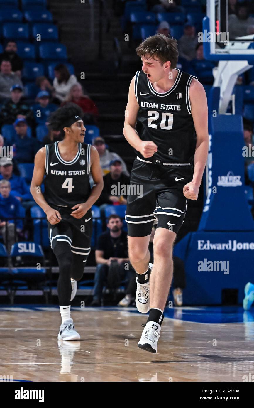 NOVEMBER 28, 2023: Utah State Aggies center Isaac Johnson (20 ...