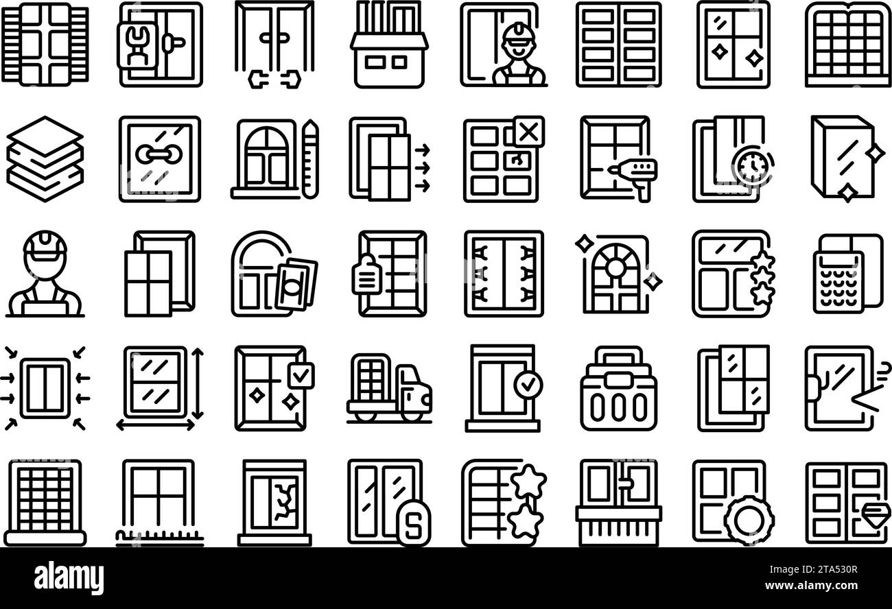 Windows installer icons set outline vector. Glass frame production ...