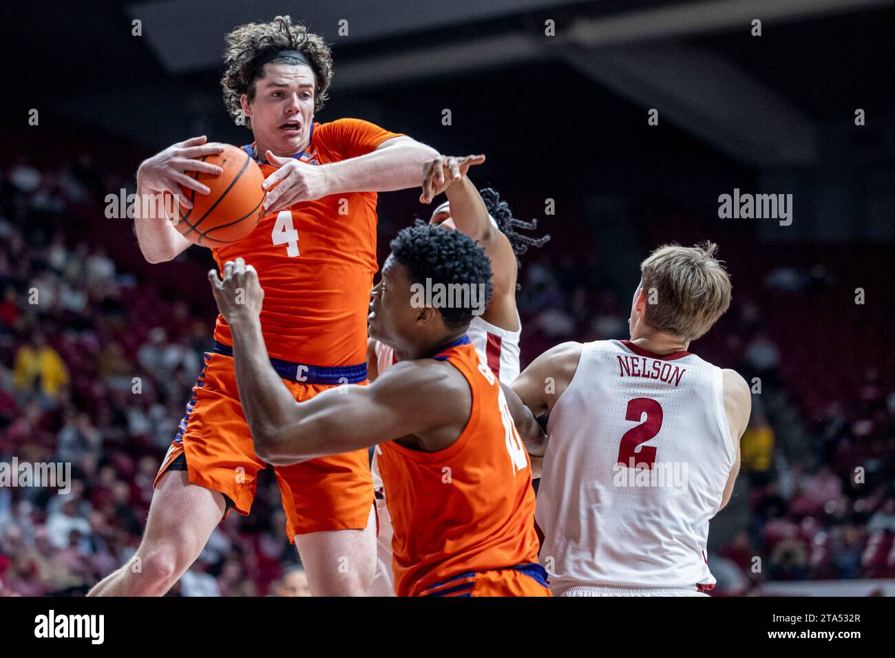 Clemson forward Ian Schieffelin (4) rebounds the ball against Alabama ...