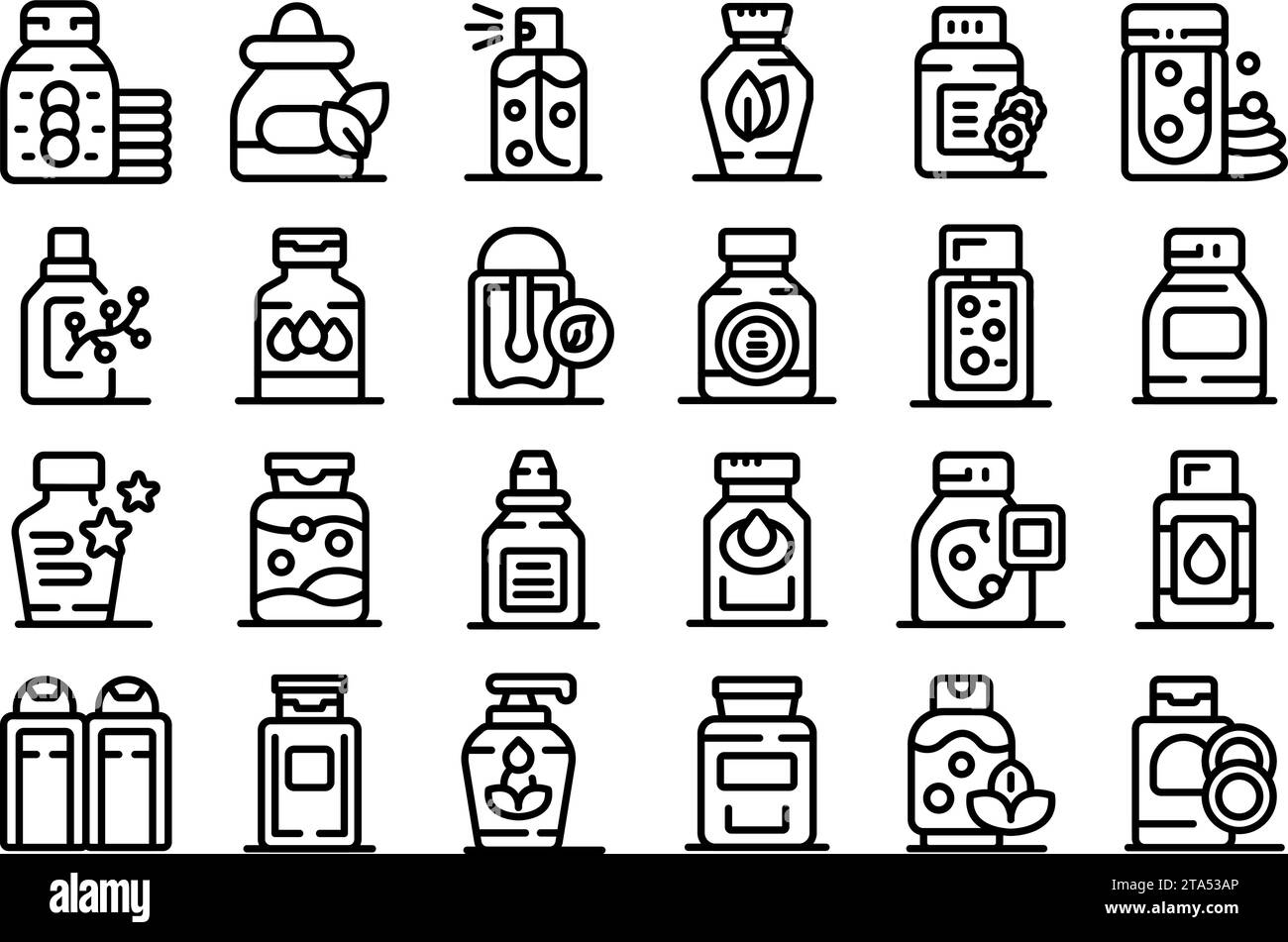 Toner icons set outline vector. Cosmetic health skin. Face makeup care ...
