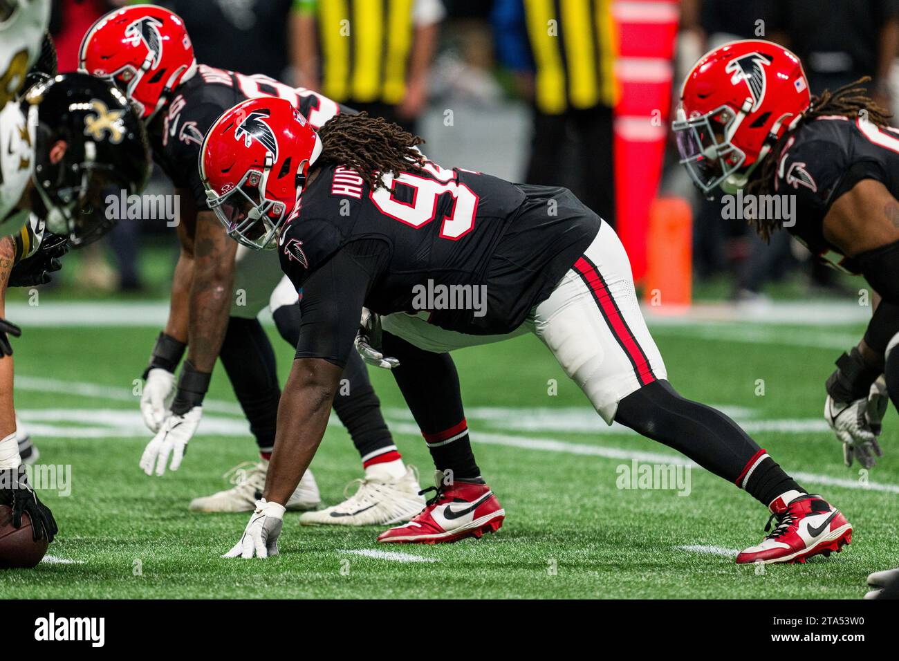 Atlanta Falcons defensive tackle Albert Huggins (94) lines up during ...
