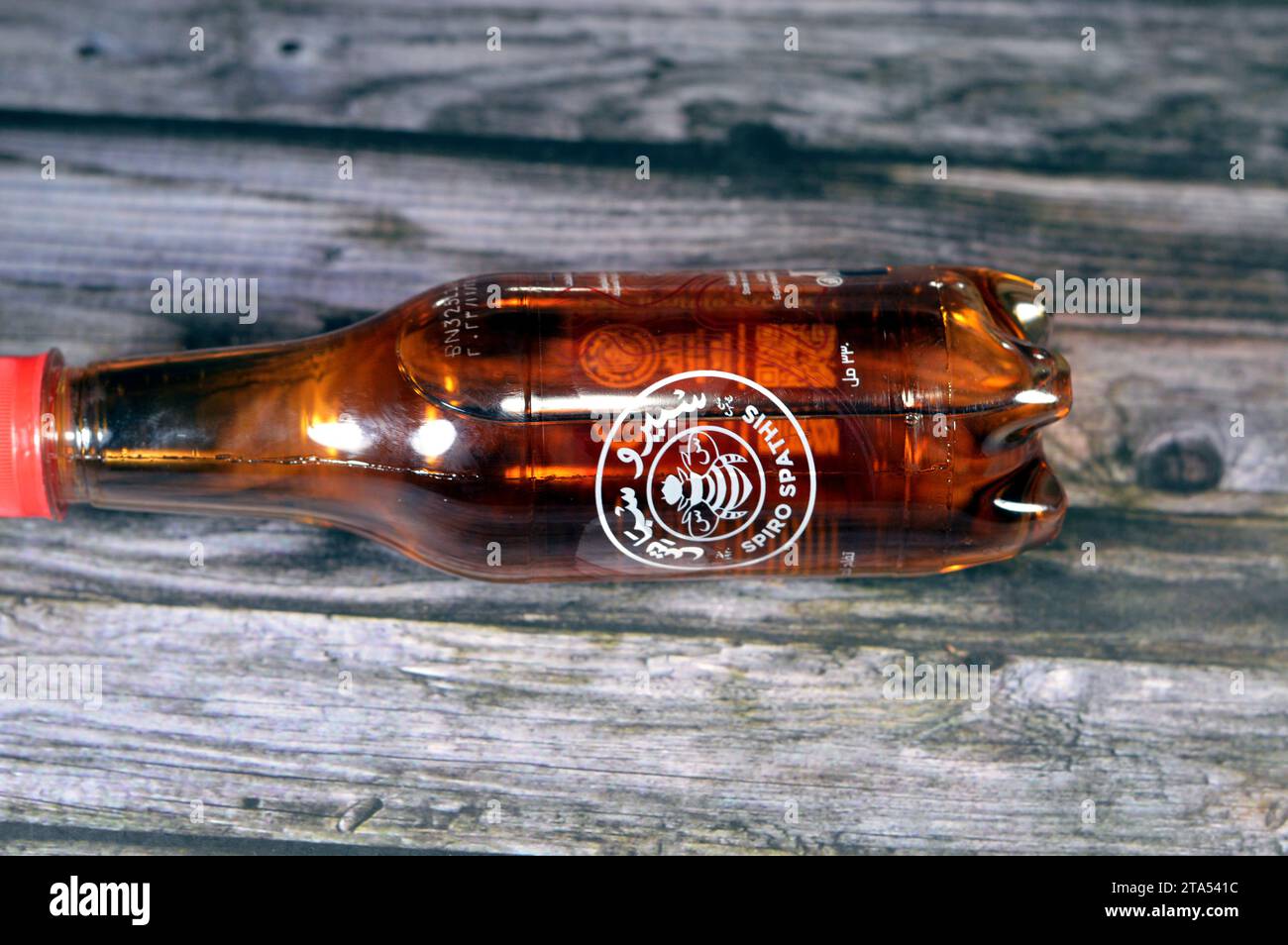Cairo, Egypt, November 24 2023: Spiro Spathis red apple soda drink ...