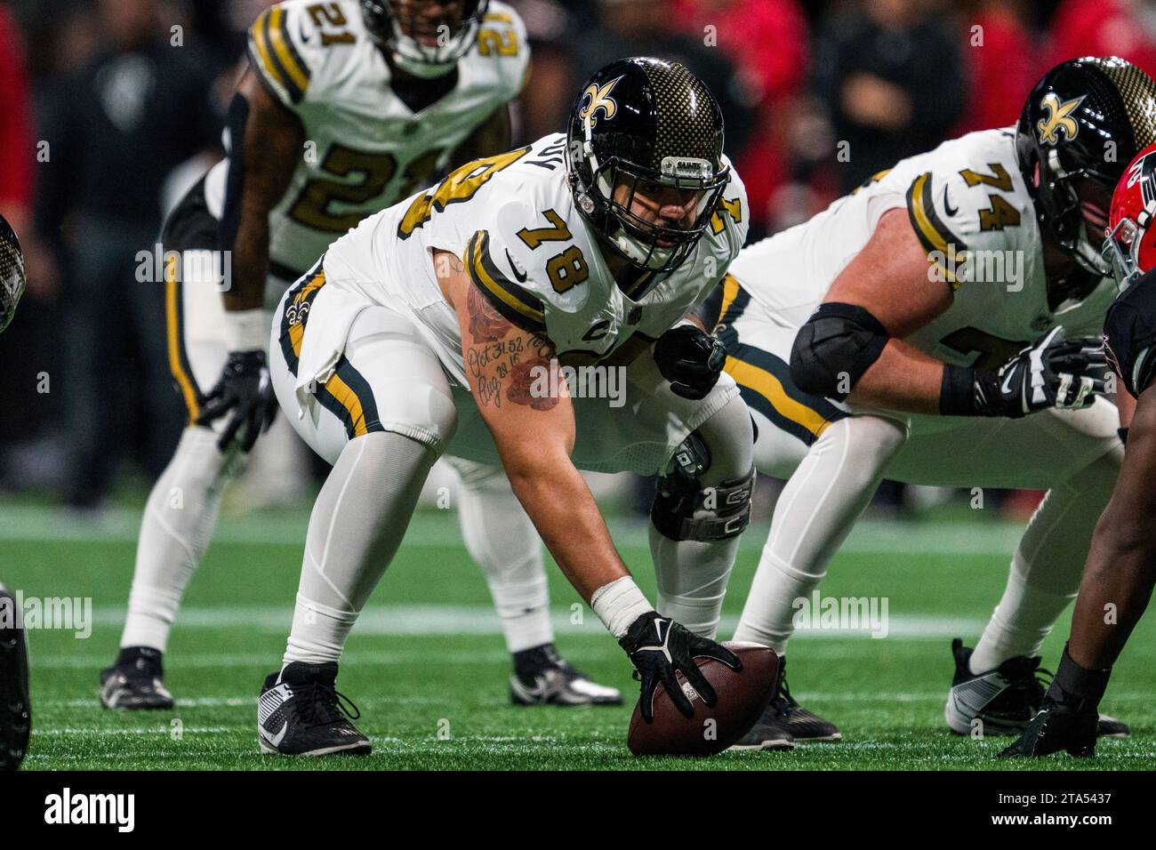 New Orleans Saints center Erik McCoy (78) lines up during the first ...