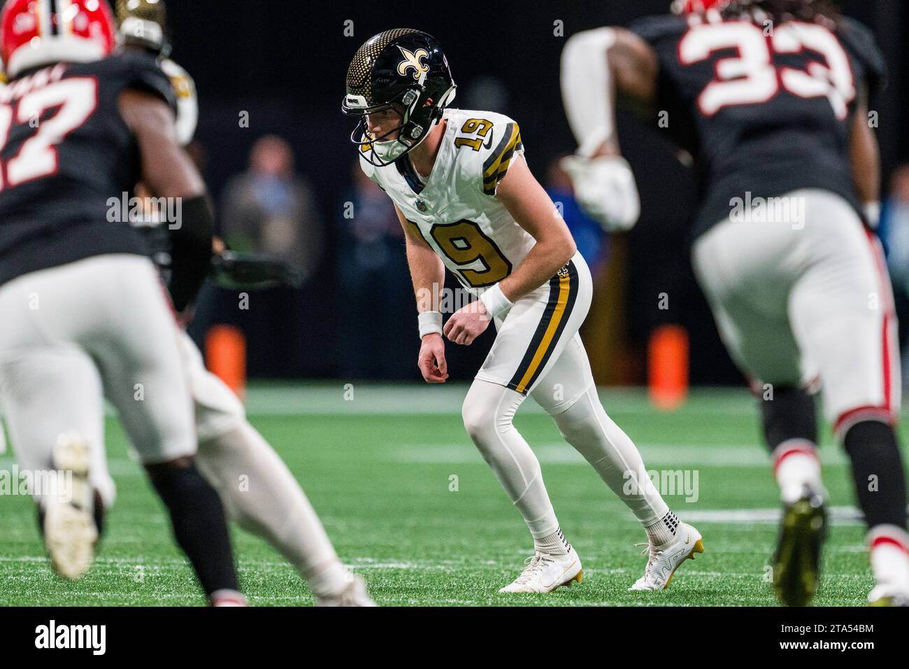 New Orleans Saints place kicker Blake Grupe (19) kicks a field goal ...