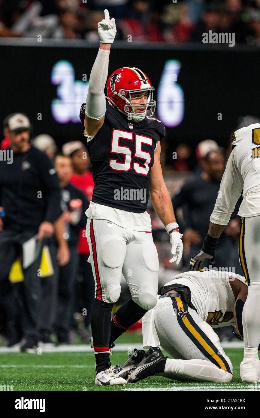 Atlanta Falcons linebacker Kaden Elliss (55) celebrates during the ...