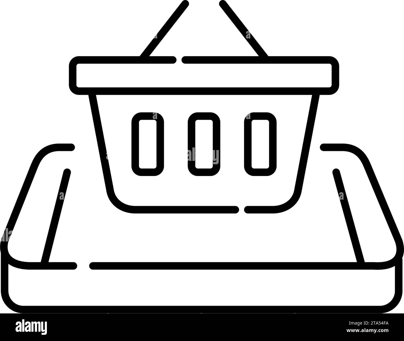 Shopping basket on isometric phone. Online shopping app. Pixel perfect, editable stroke Stock ...