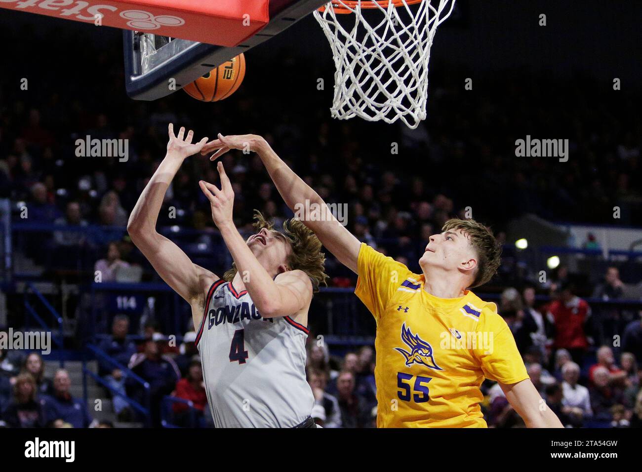Cal State Bakersfield forward Modestas Kancleris (55) blocks a shot by ...