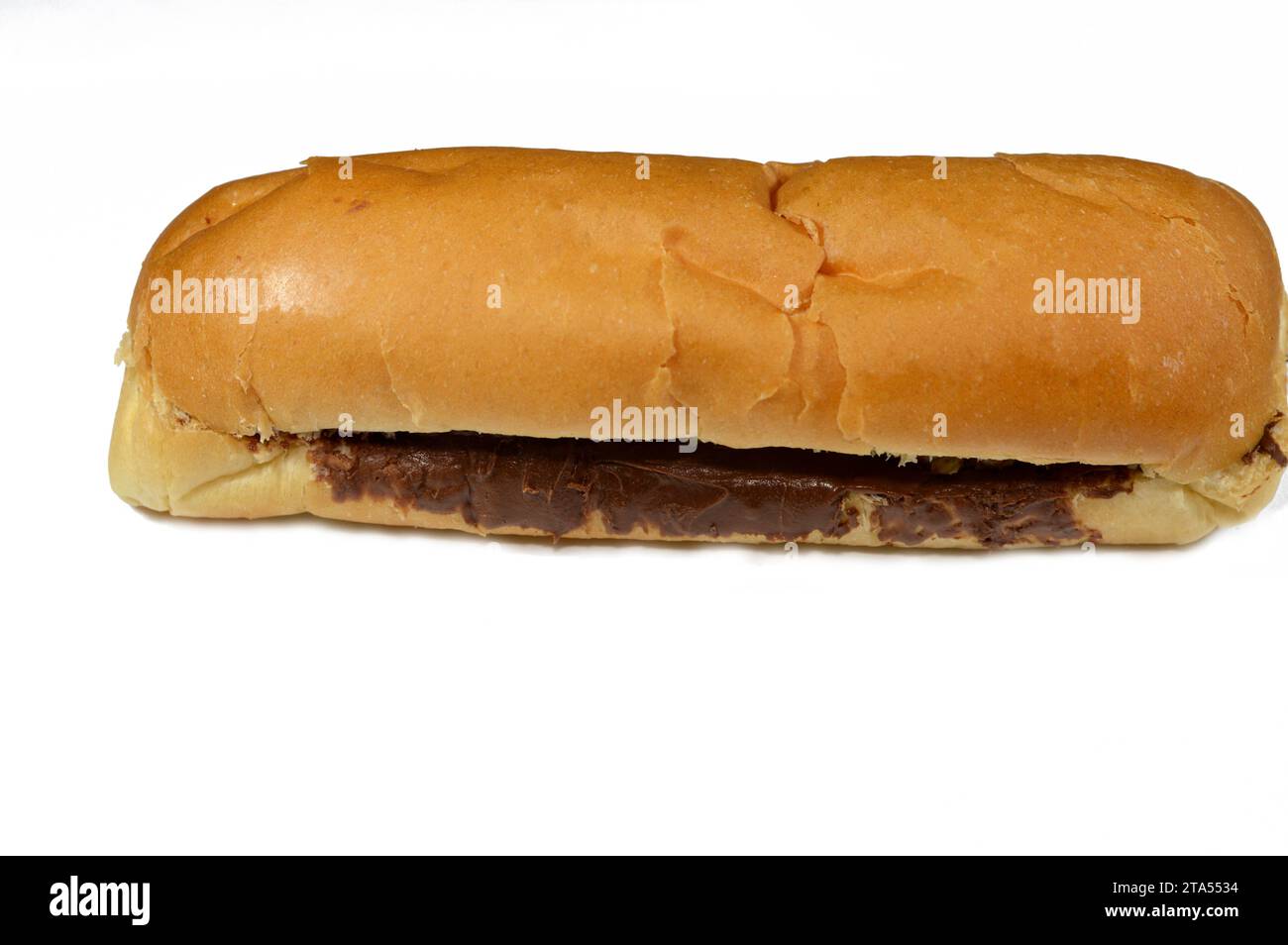 Long bun bread, a fresh baked loaf of bread French Fino, stuffed and ...