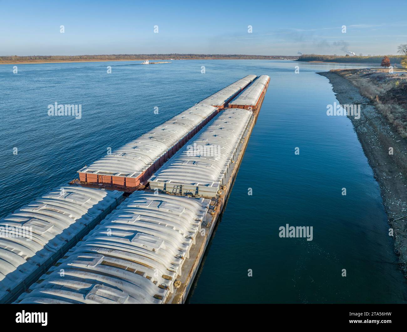 barges on the Ohio River at confluence with the Mississippi below Cairo ...
