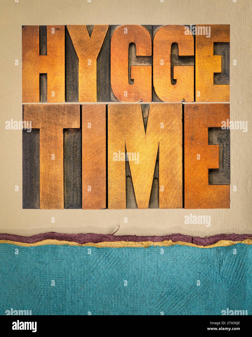 hygge time poster - word abstract in vintage letterpress wood type on ...