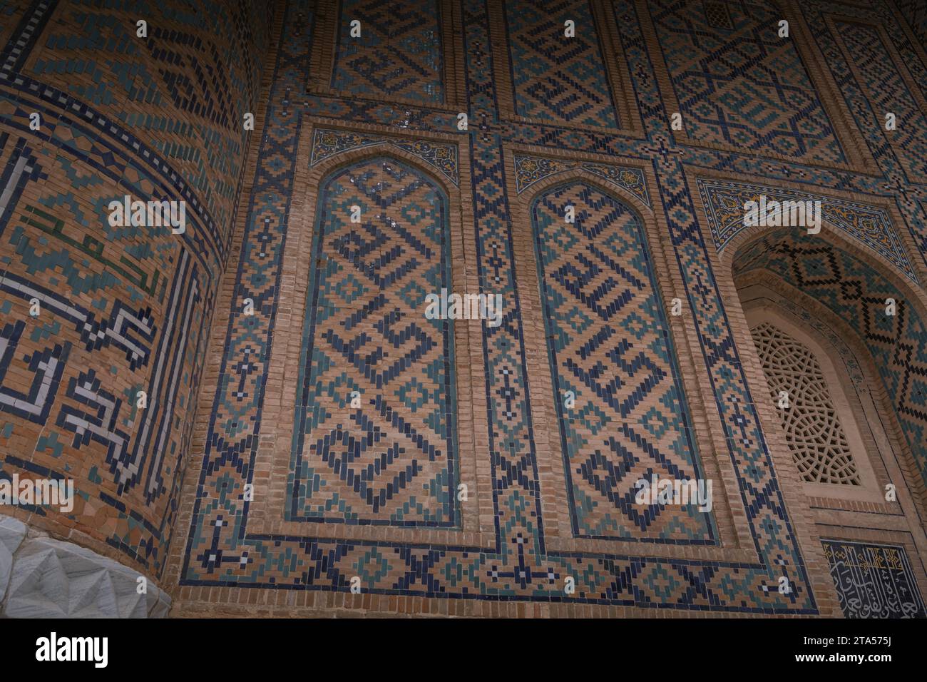 Samarkand Registan, Uzbekistan, Old light blue mosaics in Samarkand ...