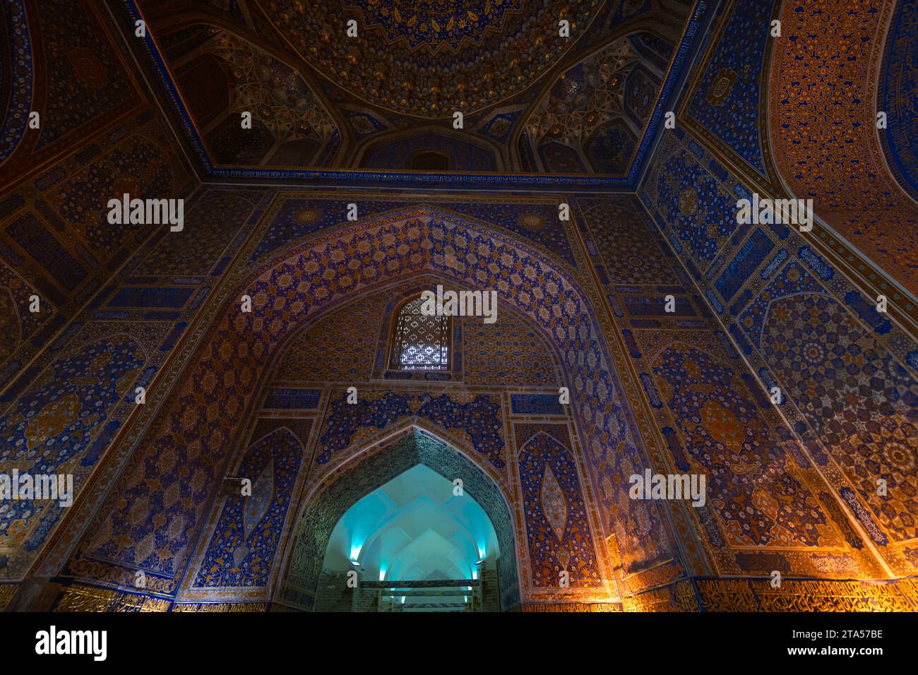 SAMARKAND, UZBEKISTAN - JUNE 20, 2023: Interior of Tilya Kori Mosque ...