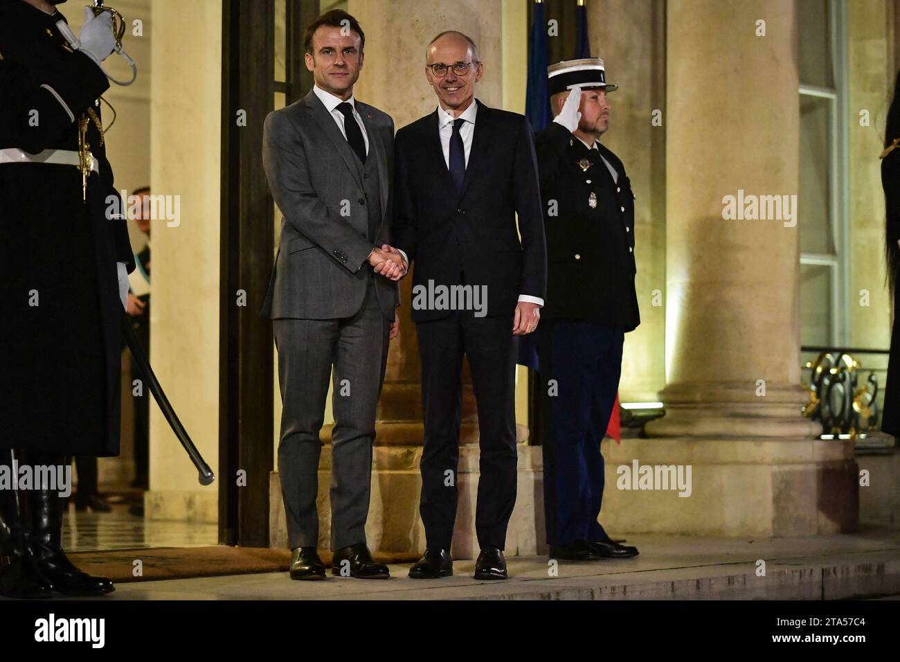 Paris, France. 28th Nov, 2023. French President Emmanuel Macron (L ...