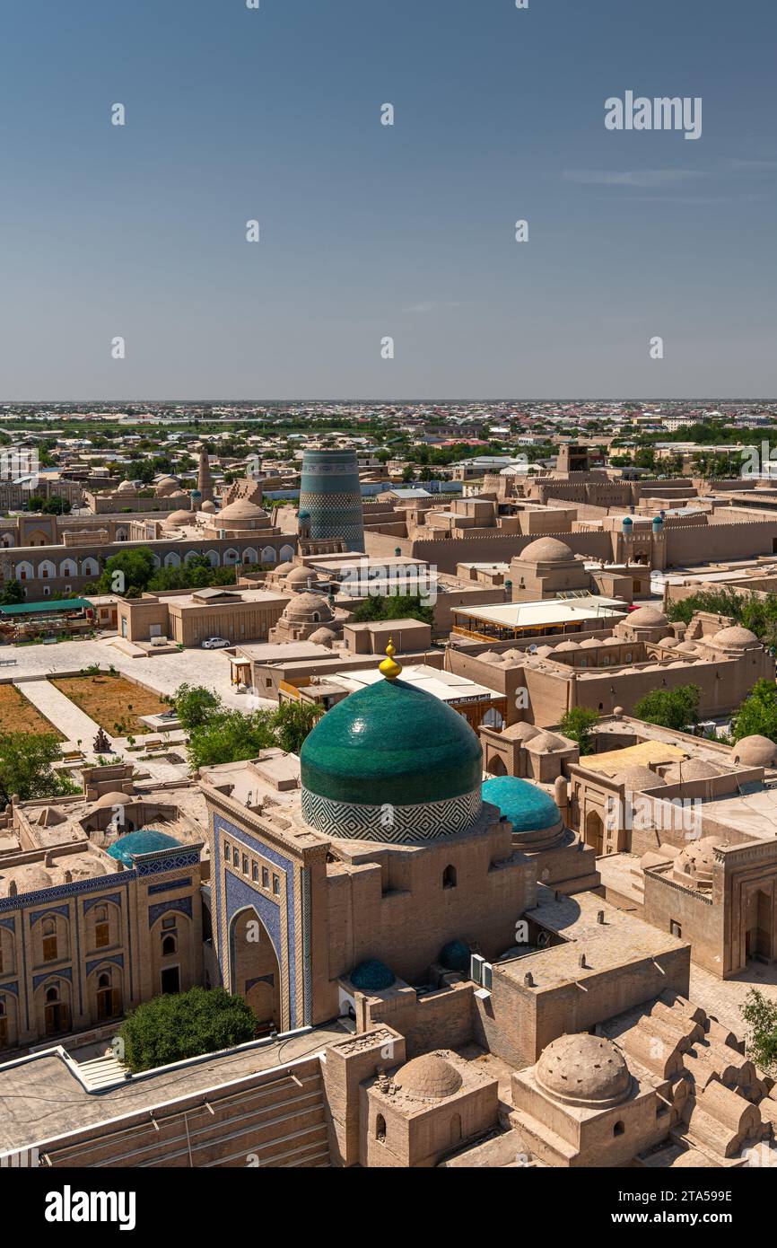 Historical buildings of Khiva (Uzbekistan) from above. Building with ...