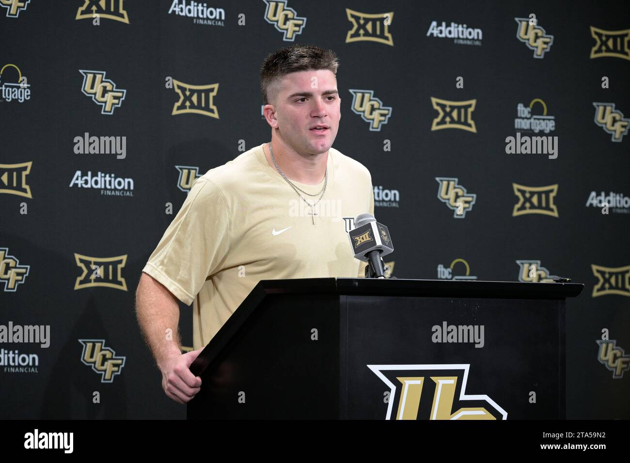 Central Florida quarterback John Rhys Plumlee talks to reporters after ...