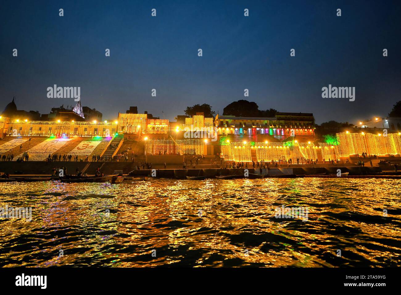 Varanasi, Uttar Pradesh, India. 26th Nov, 2023. Illuminated Ghats ...