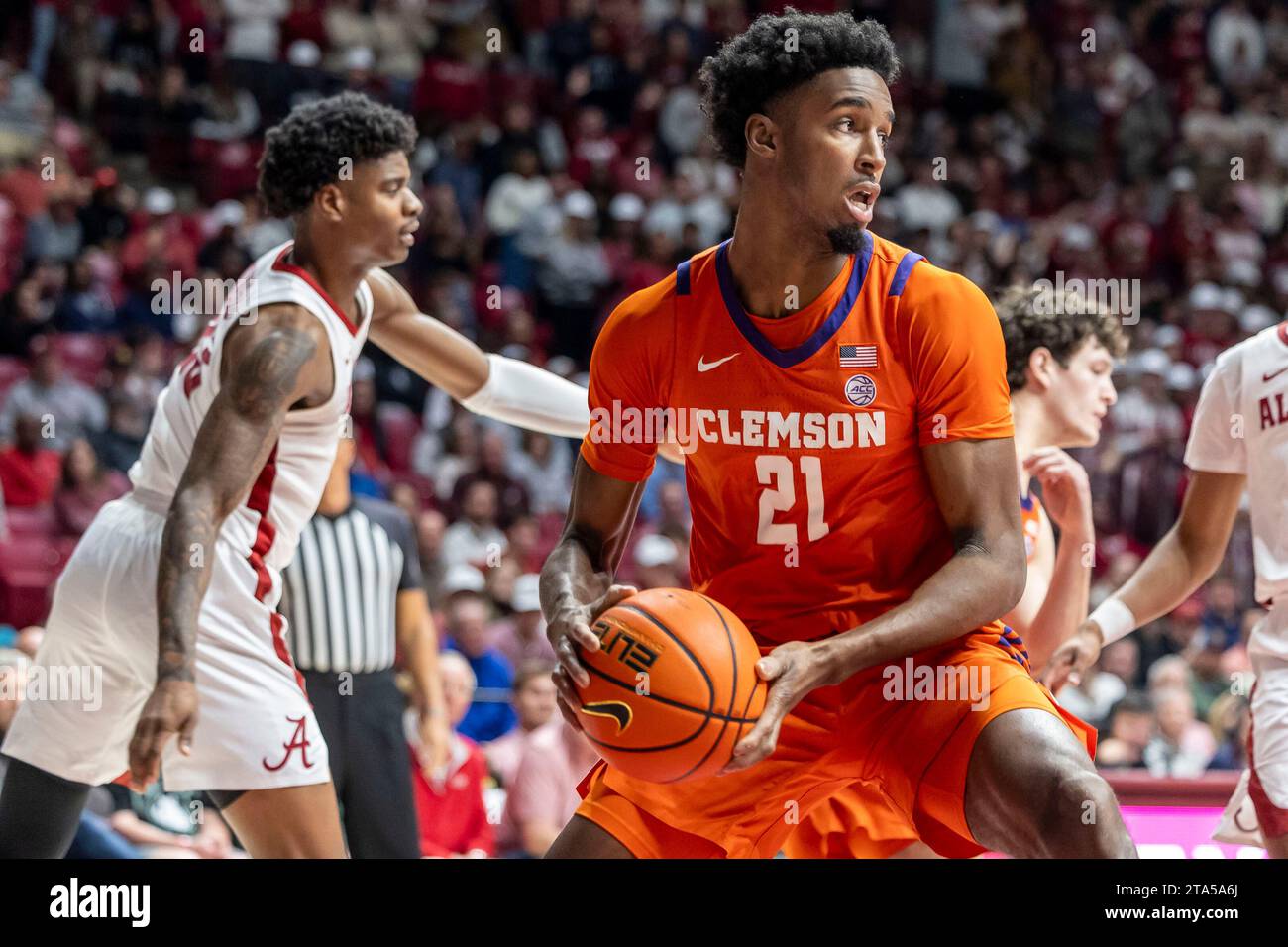 Clemson forward Chauncey Wiggins (21) grabs a rebound against Alabama ...