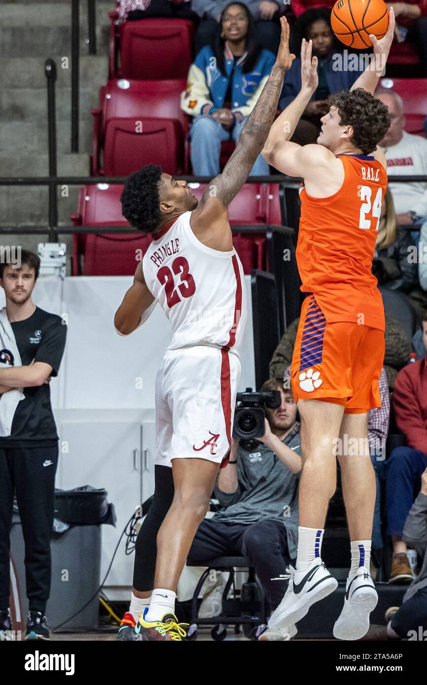 Clemson center PJ Hall (24) shoots over Alabama forward Nick Pringle ...
