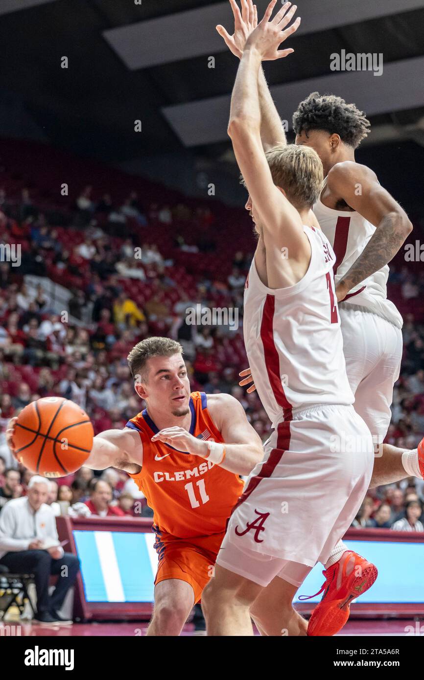 Clemson guard Joseph Girard III (11) works around Alabama forward Grant ...