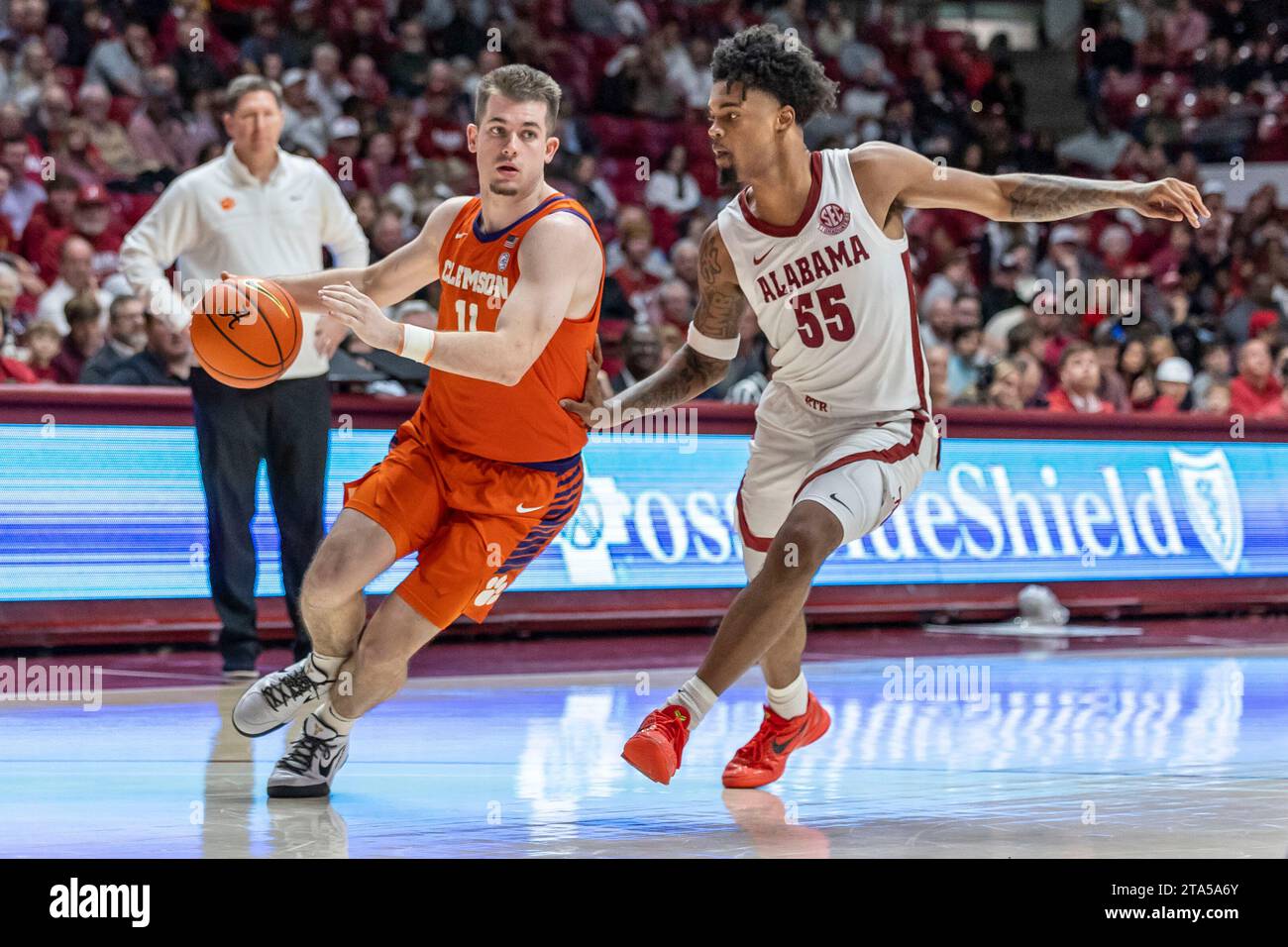 Clemson guard Joseph Girard III (11) works against Alabama guard Aaron ...