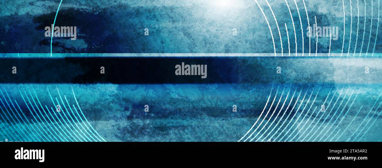 Blue grunge geometric background with minimal round lines. Vector ...