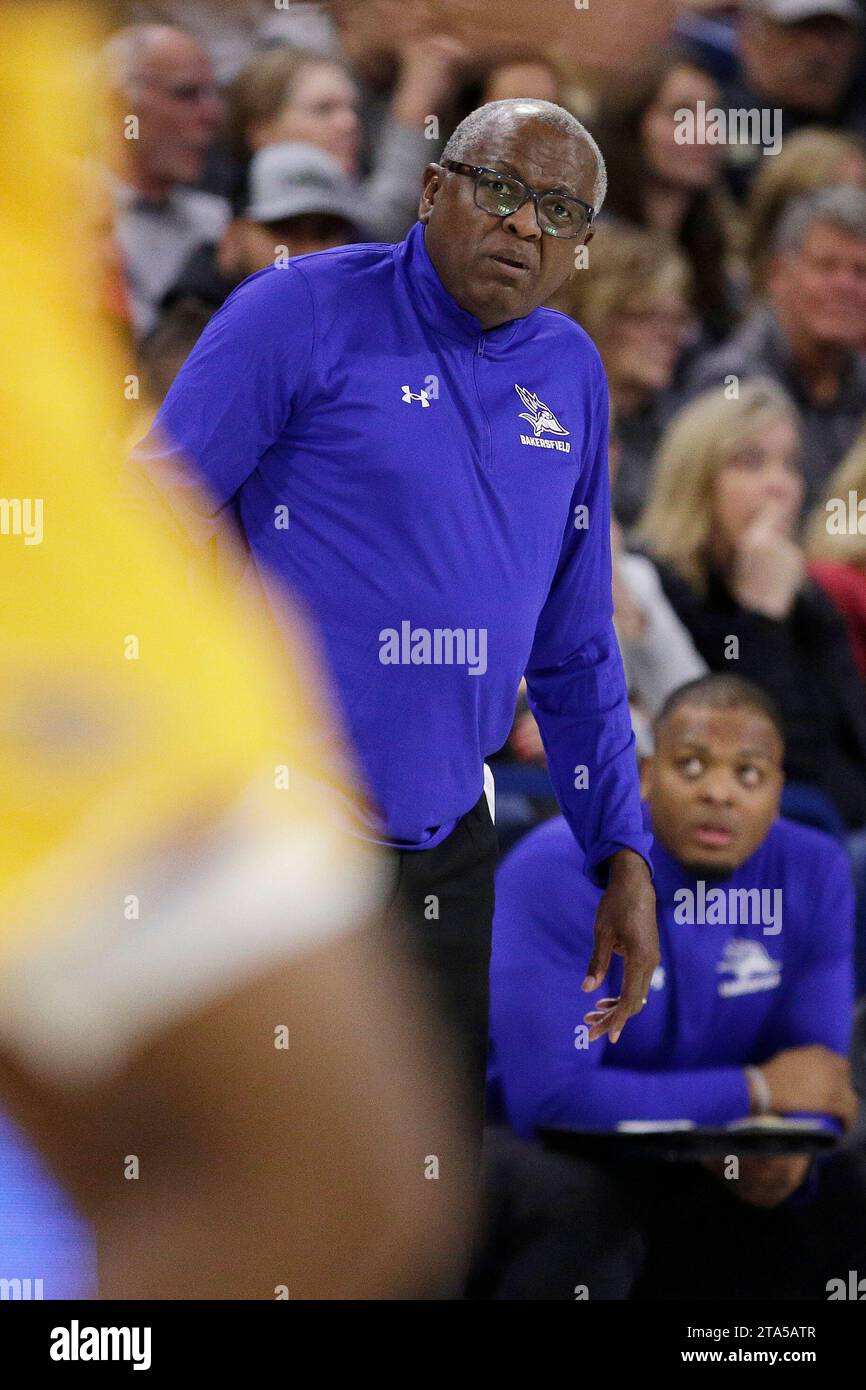 Cal State Bakersfield head coach Rod Barnes watches the second half of ...