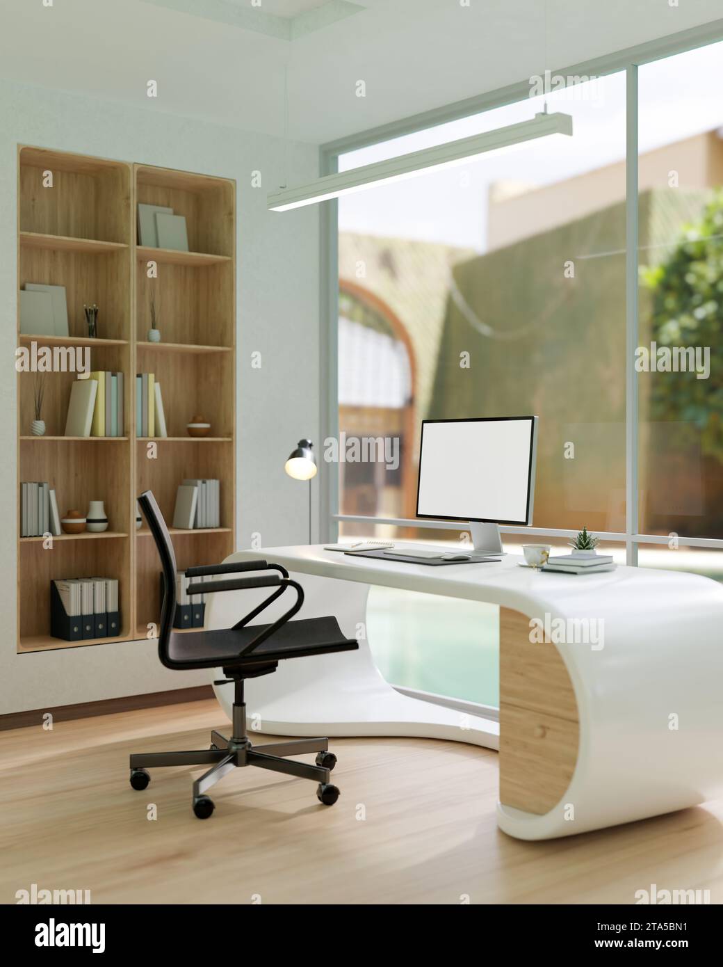 Interior design of a modern private office room or home office with a ...