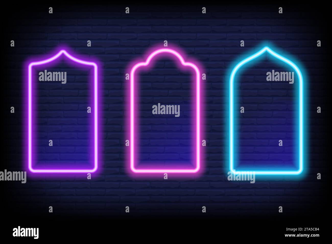 Ramadan islamic frame. Vector neon arch shape on dark background ...