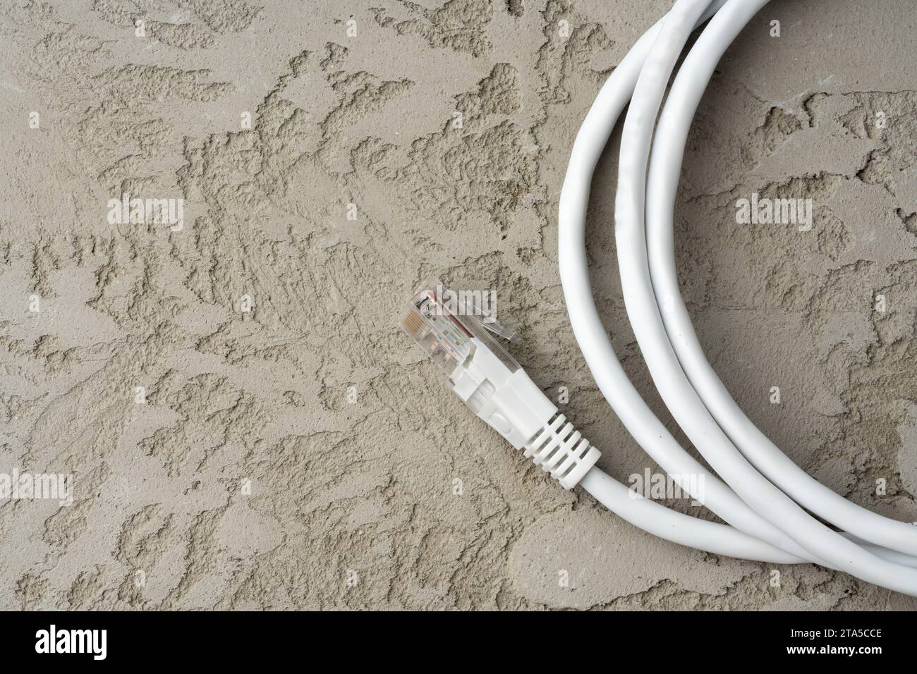 White network cable patch-cord on gray textured background Stock Photo ...