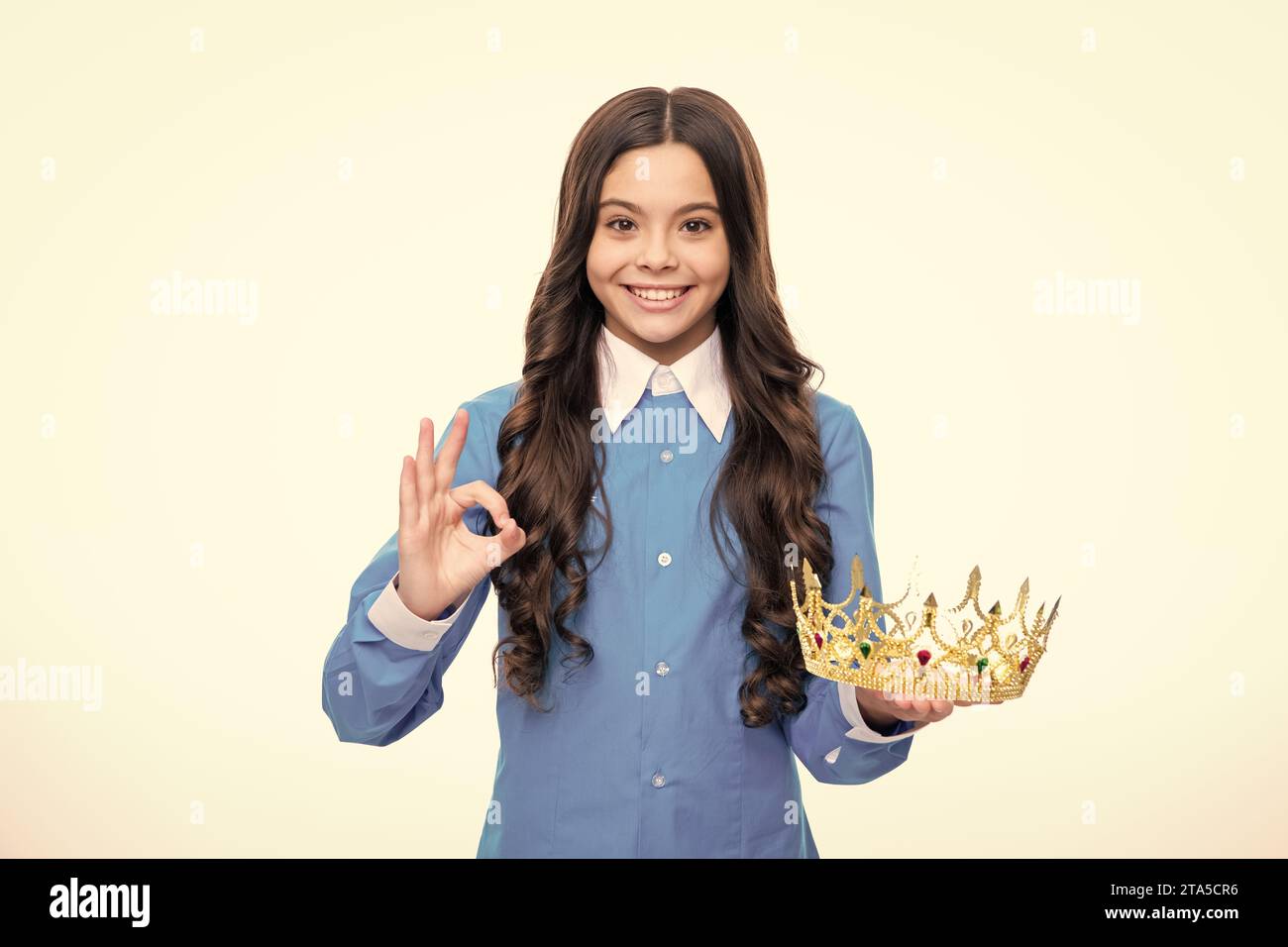 Teenager princess child celebrates success win and victory. Teen girl ...