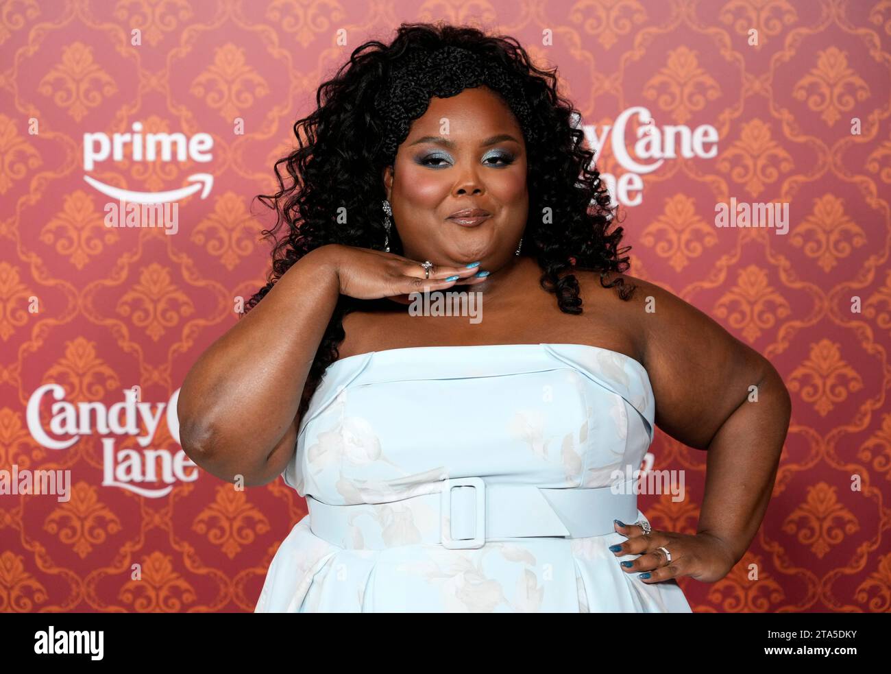 Danielle Pinnock poses at the premiere of the film "Candy Cane Lane" at ...