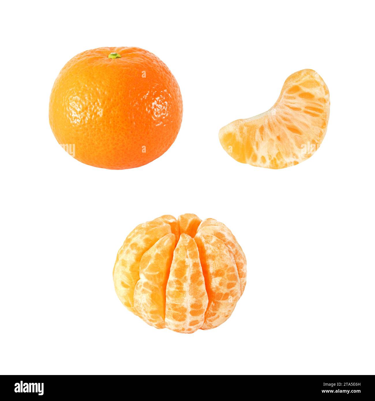Collection of whole and peeled tangerine fruits isolated on white ...