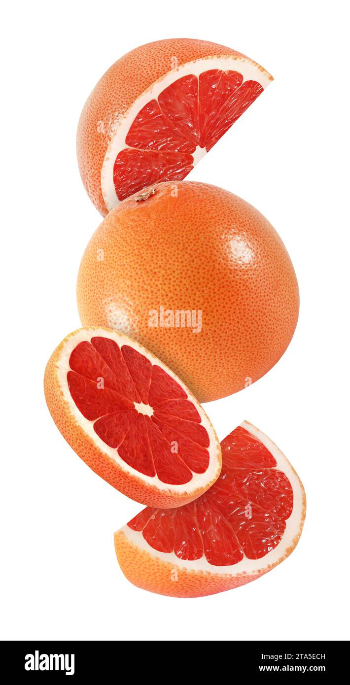 hanging, falling and flying piece of grapefruit fruits isolated on ...