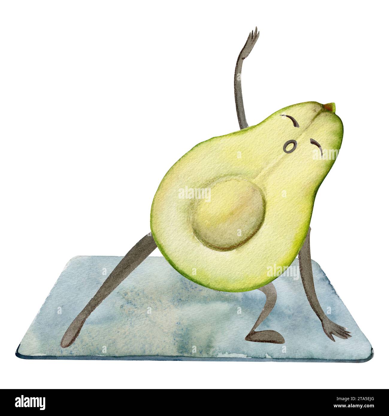 Hand drawn watercolor cute avocado character doing yoga stretching ...