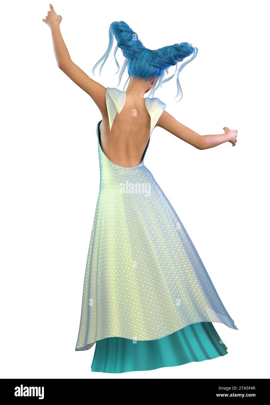 Fantasy mage, wizard woman with blue hair wears shining blue gown, 3D ...