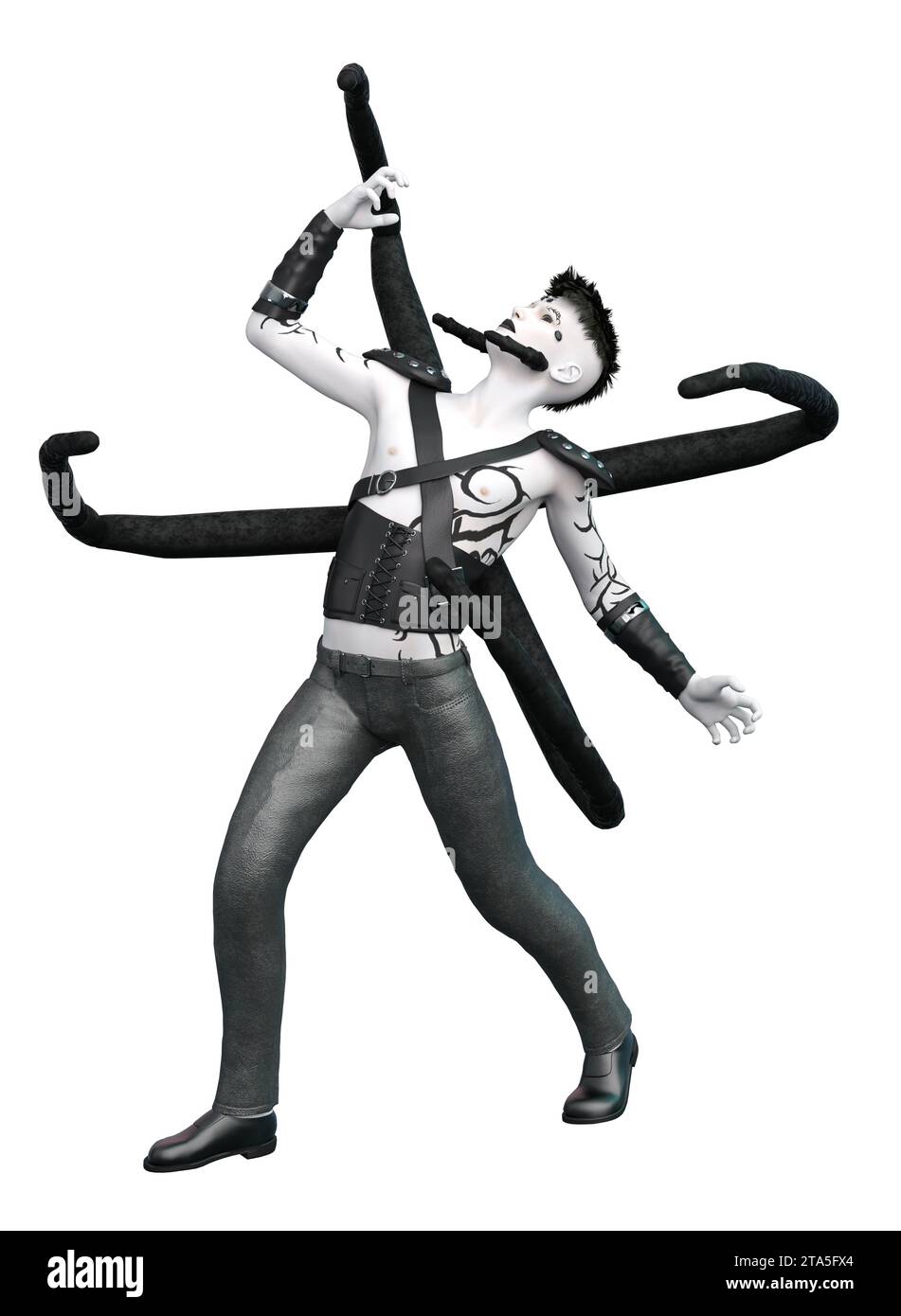 Abstract hybrid of man and spider in leather outfit, 3D Illustration ...