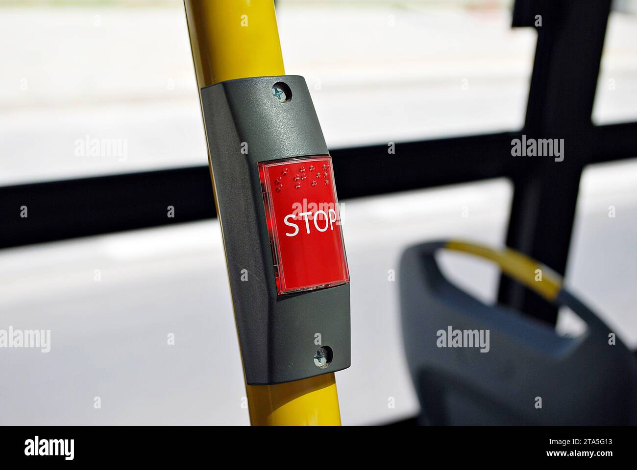 Interior of empty modern european city bus Stock Photo - Alamy