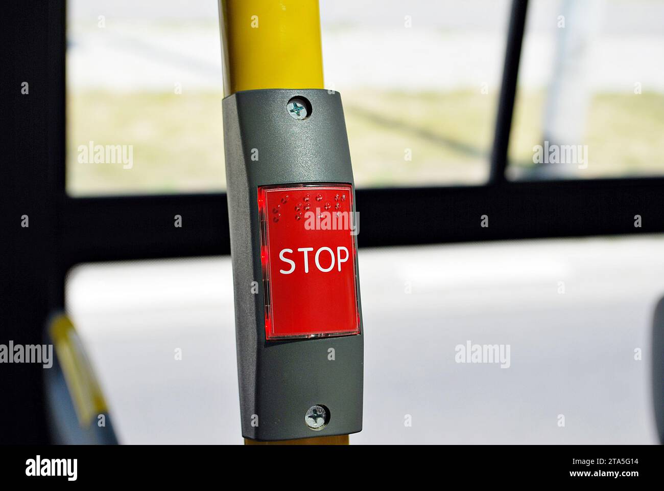 Interior of empty modern european city bus Stock Photo - Alamy