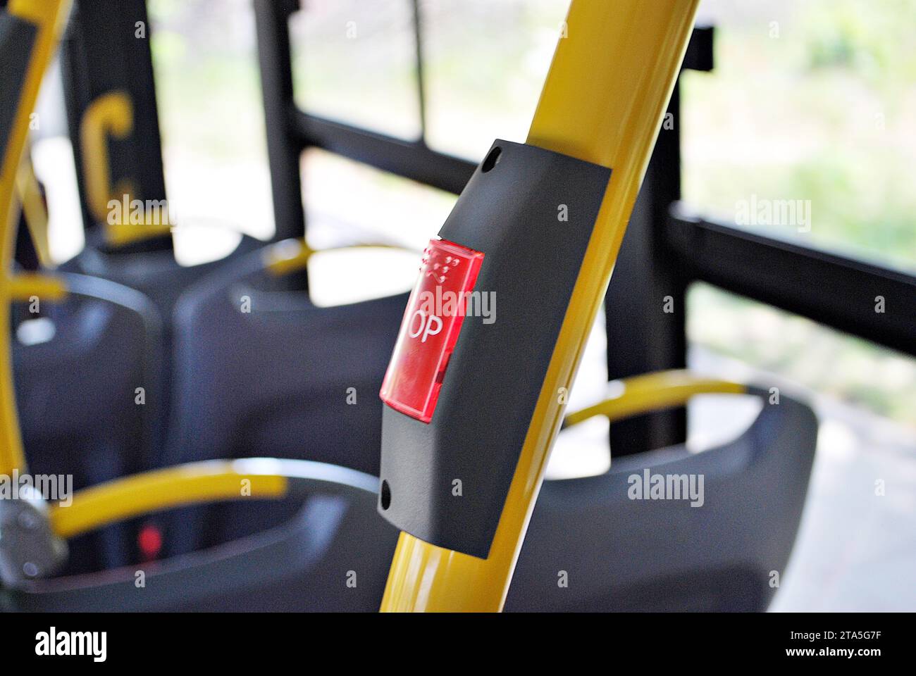 Interior of empty modern european city bus Stock Photo - Alamy
