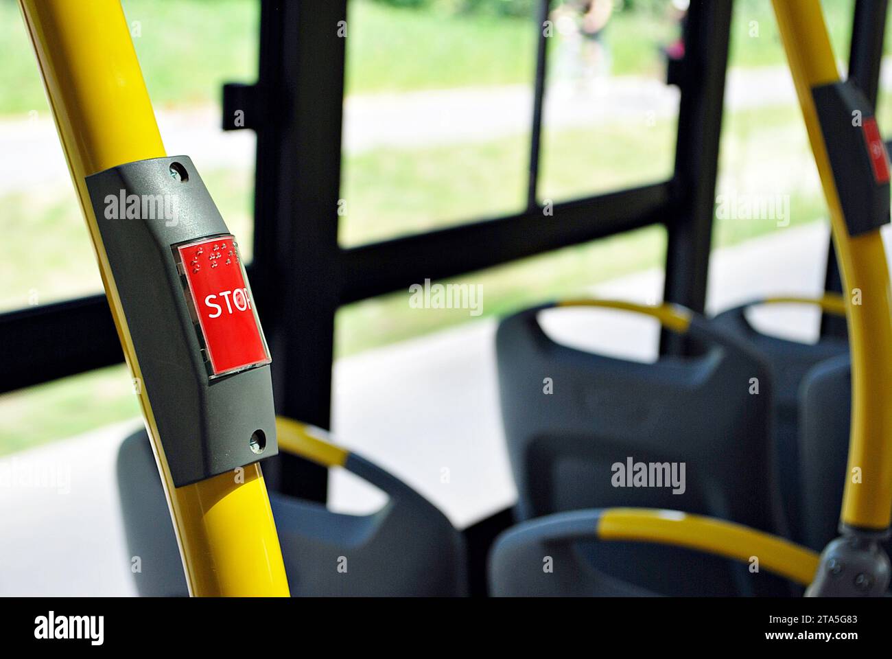 Interior of empty modern european city bus Stock Photo - Alamy
