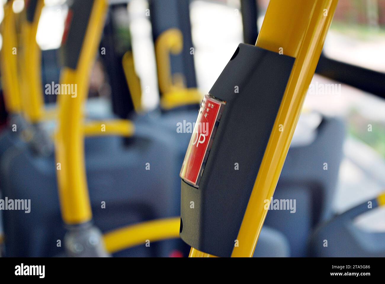 Interior of empty modern european city bus Stock Photo - Alamy