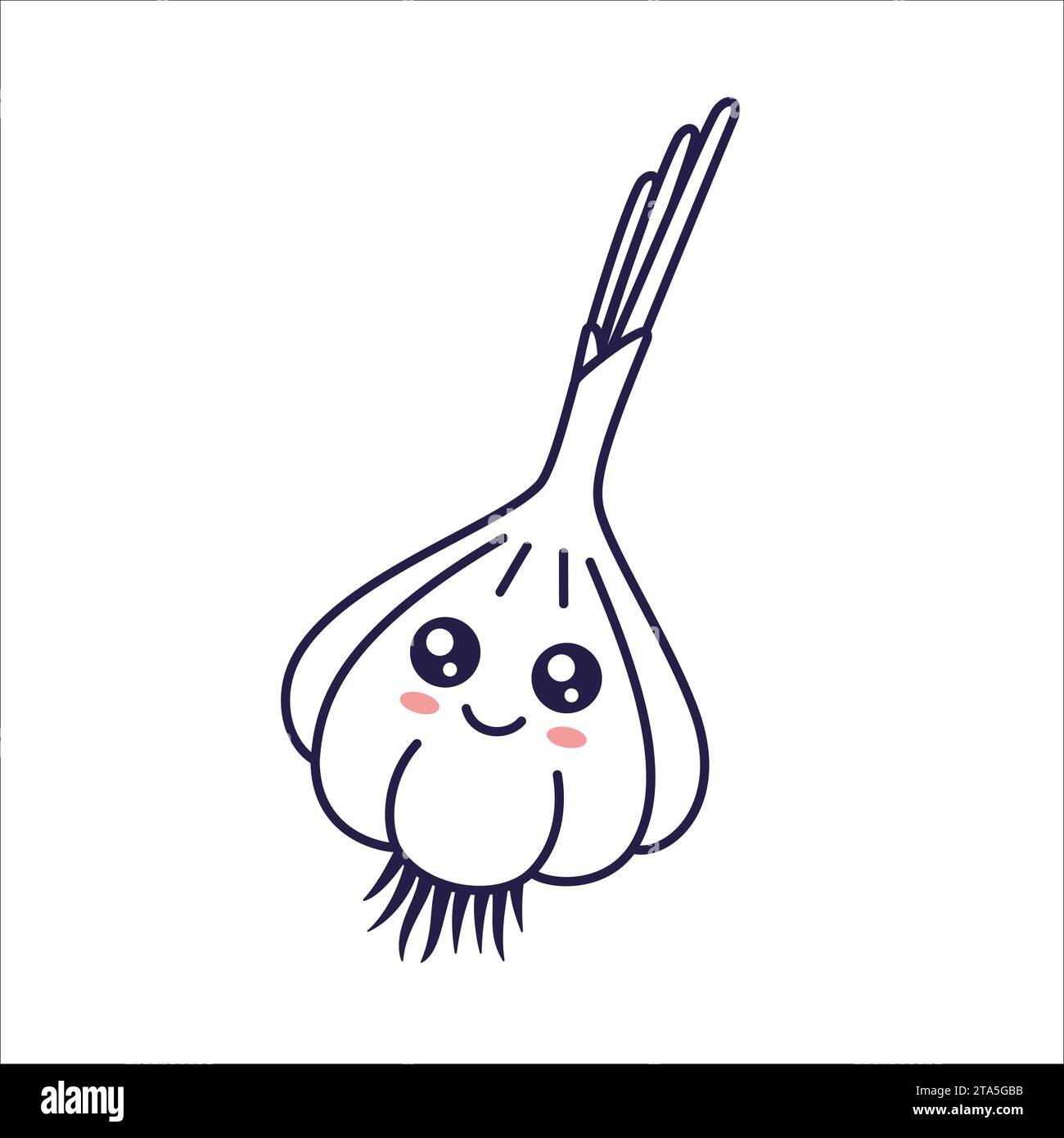 Cute Kawaii Garlic cartoon kids illustration. Food vegetable outline ...
