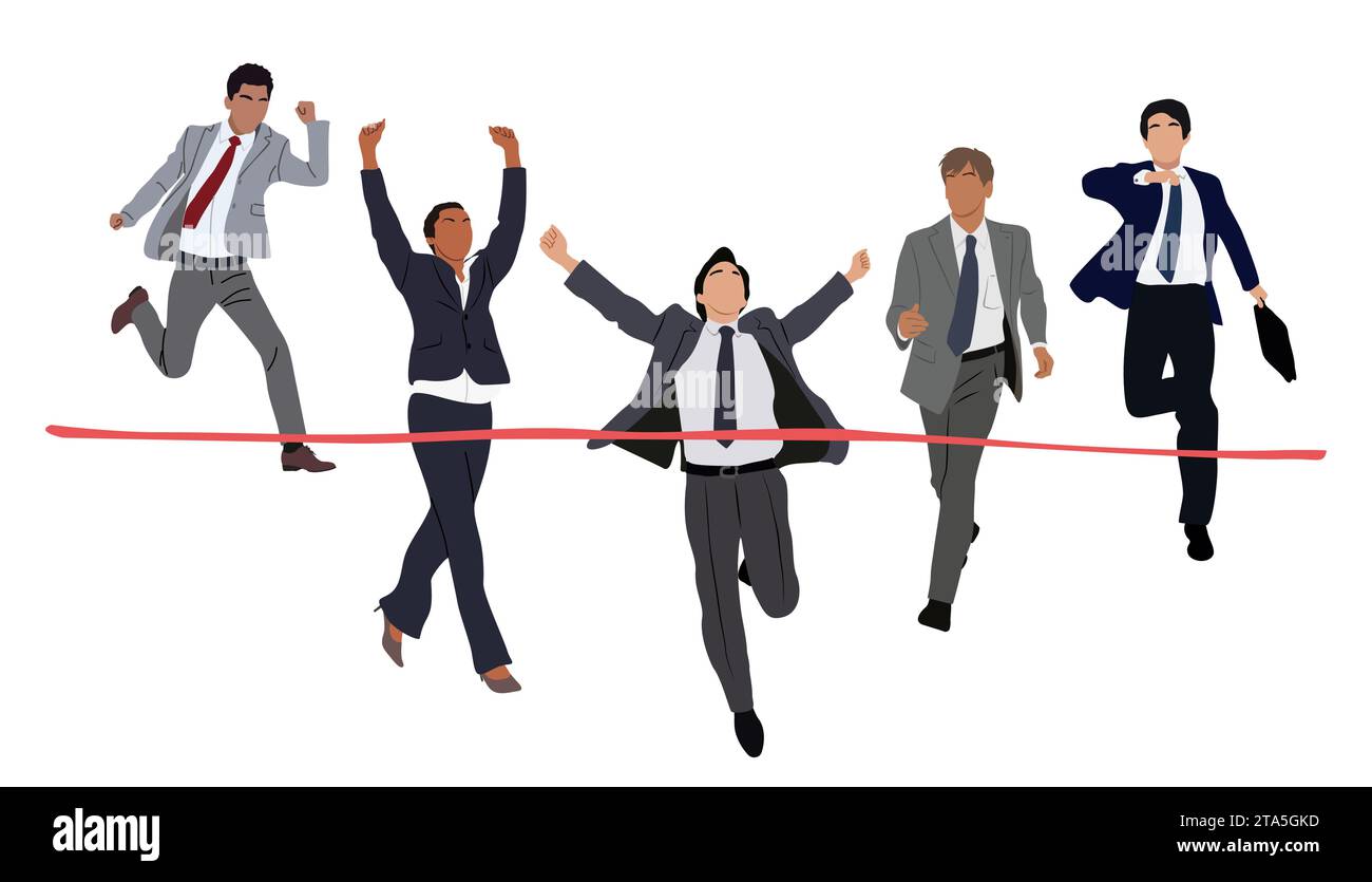 Happy Business people running to finish line Stock Vector Image & Art ...
