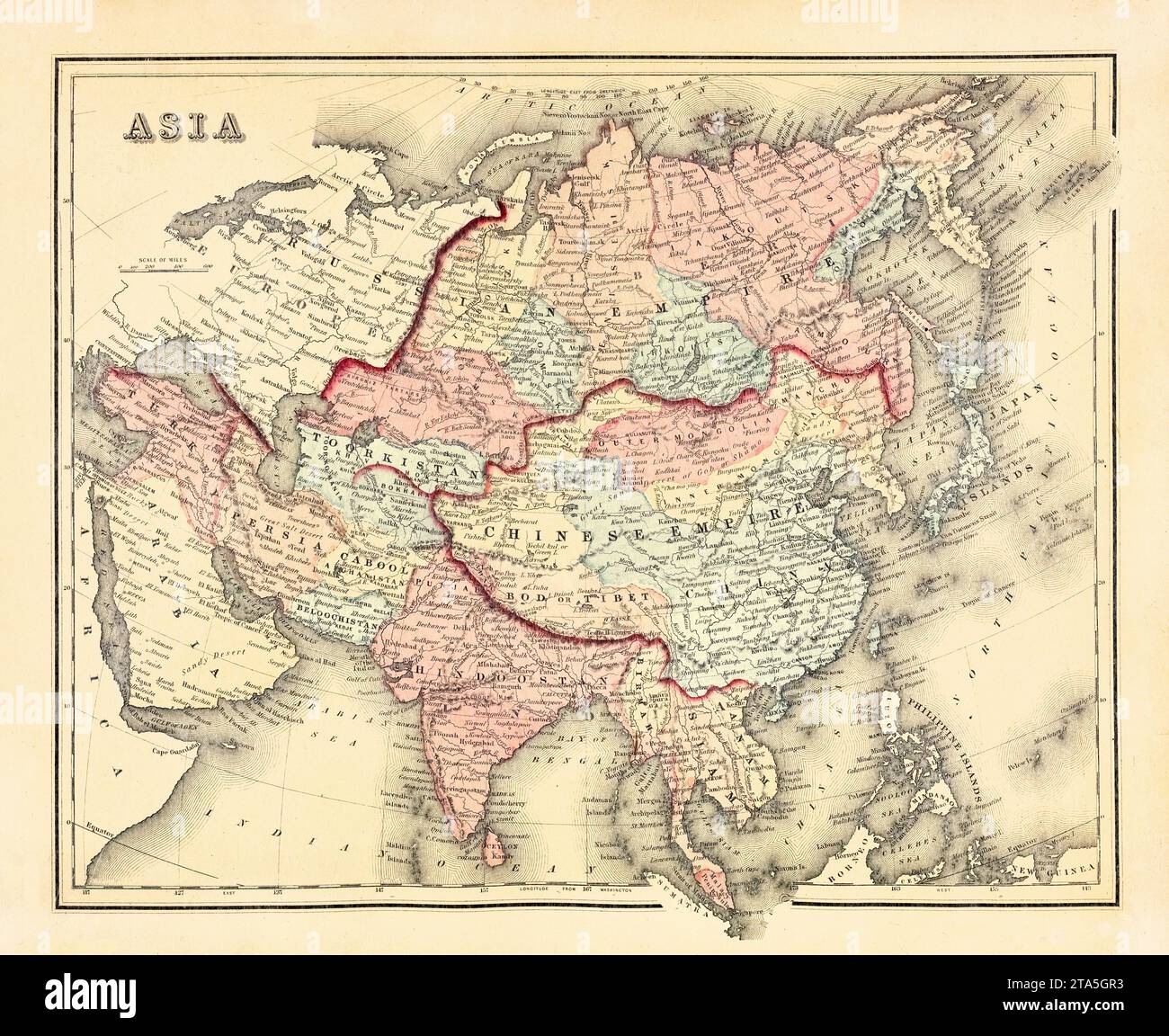 Old map of Asia. By Gray and Davis, publ. In Readng, Pennsylvania, 1876 ...