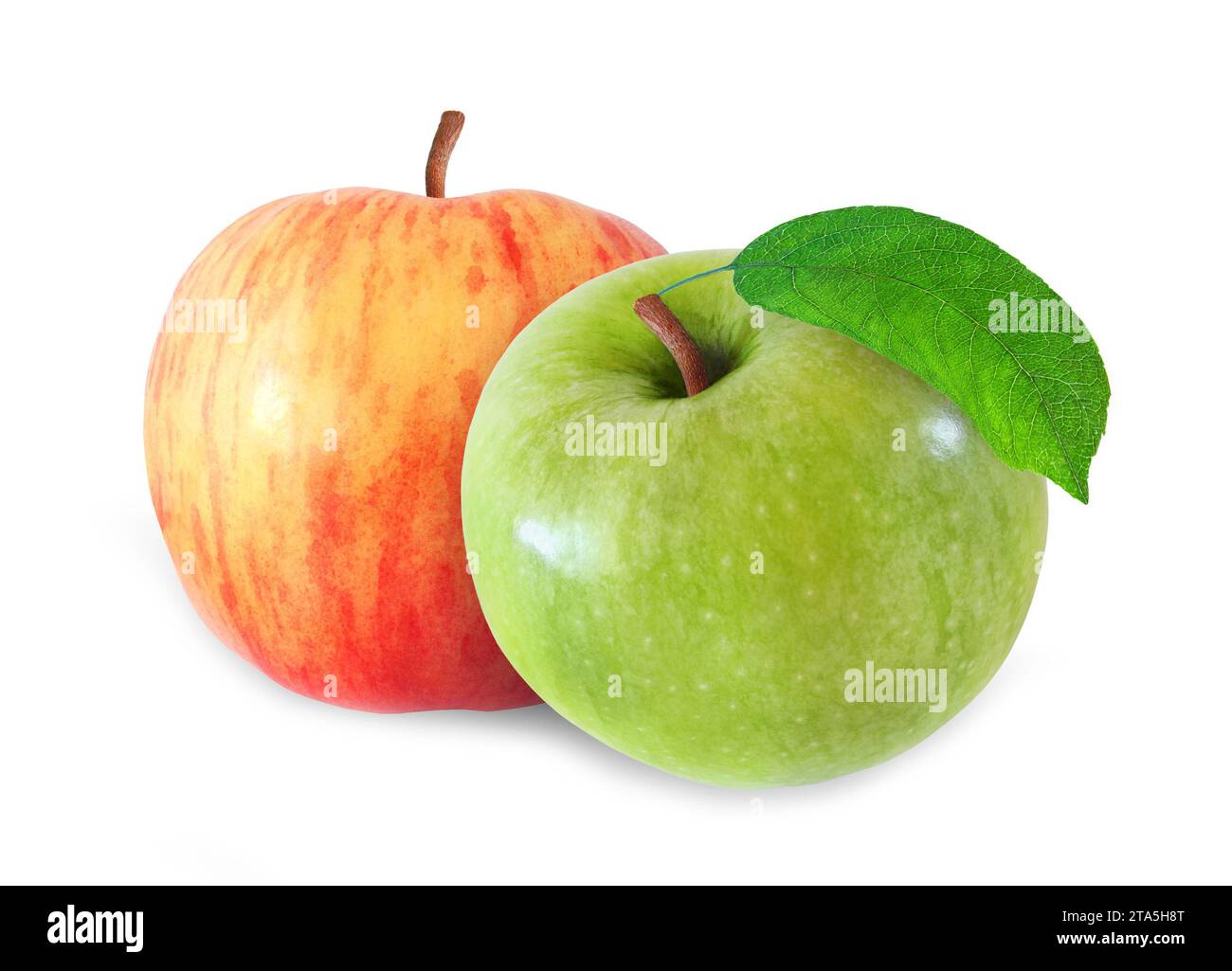whole red and green apple with leaf isolated on white background with ...